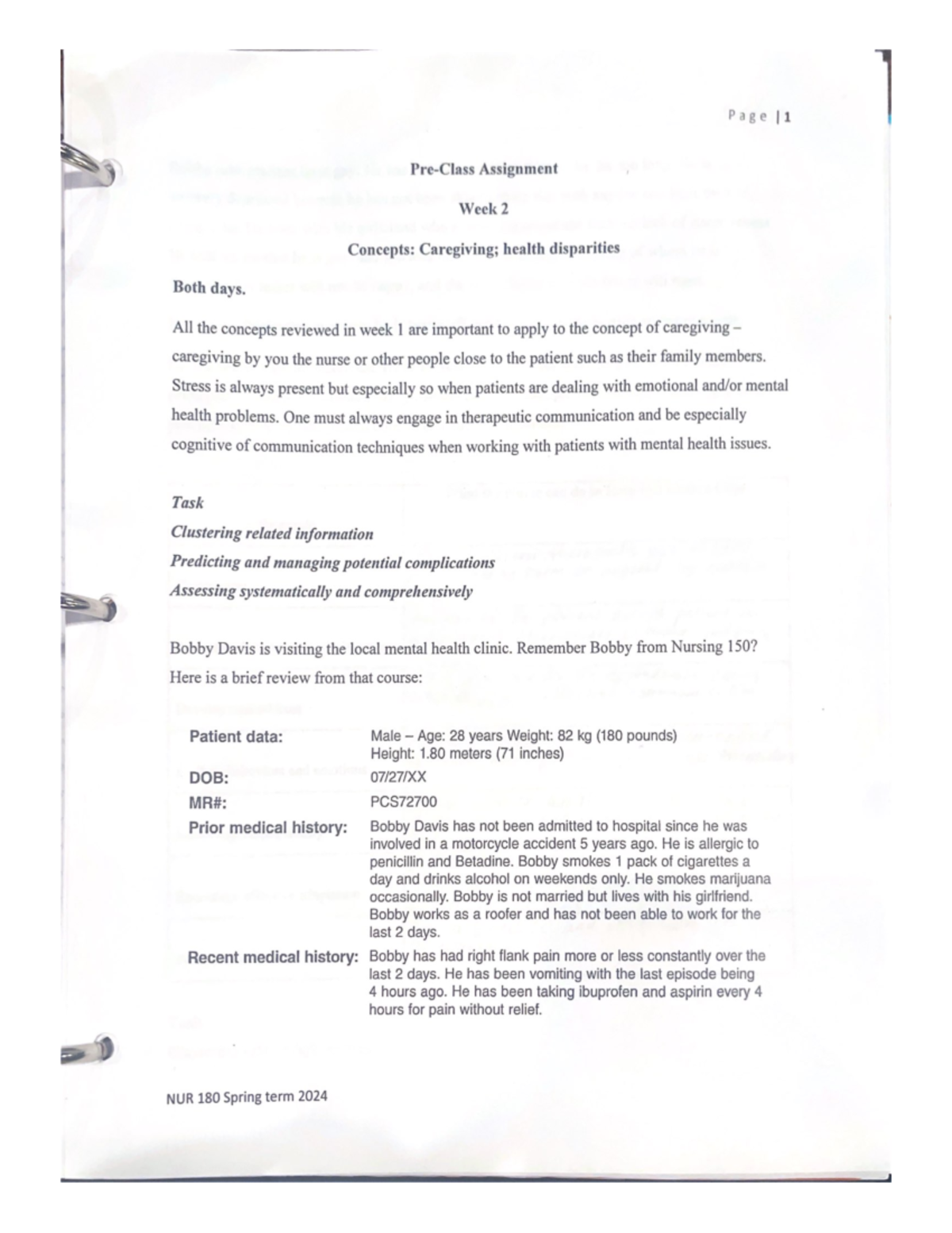Pre-Class Assignment - hmework for week 2 - NUR 195 - Studocu