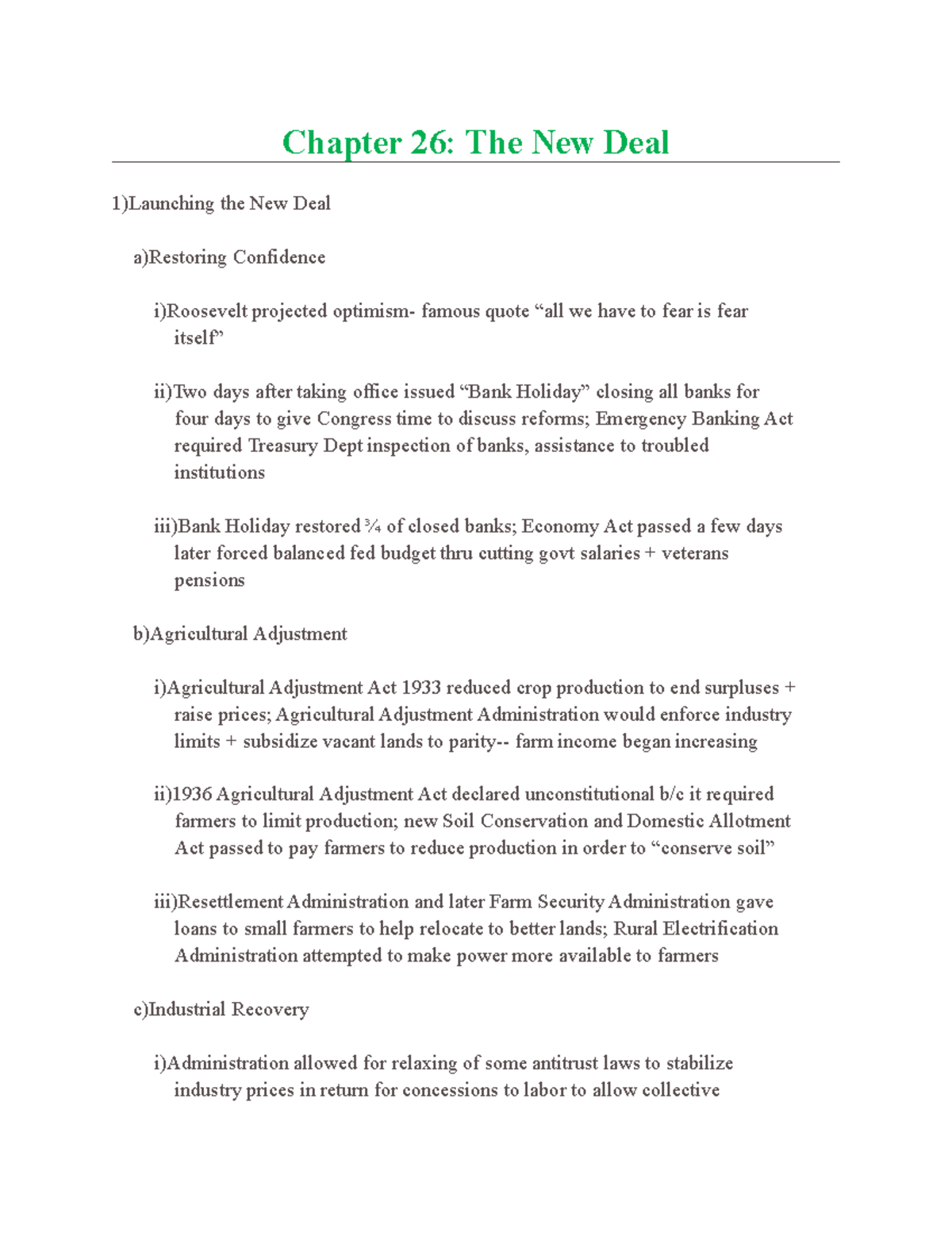 The New Deal Notes - Chapter 26: The New Deal 1)Launching the New Deal ...