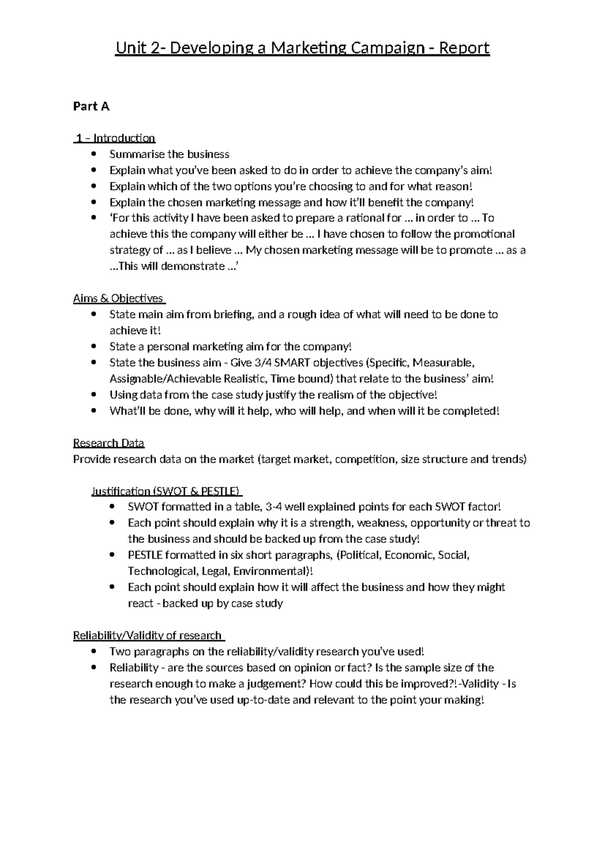 Guide sheet - Part A 1 – Introduction Summarise the business Explain ...