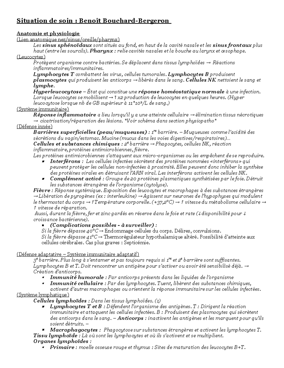 Benoît Bouchard-Bergeron (notes) - Situation de soin : Benoît Bouchard ...