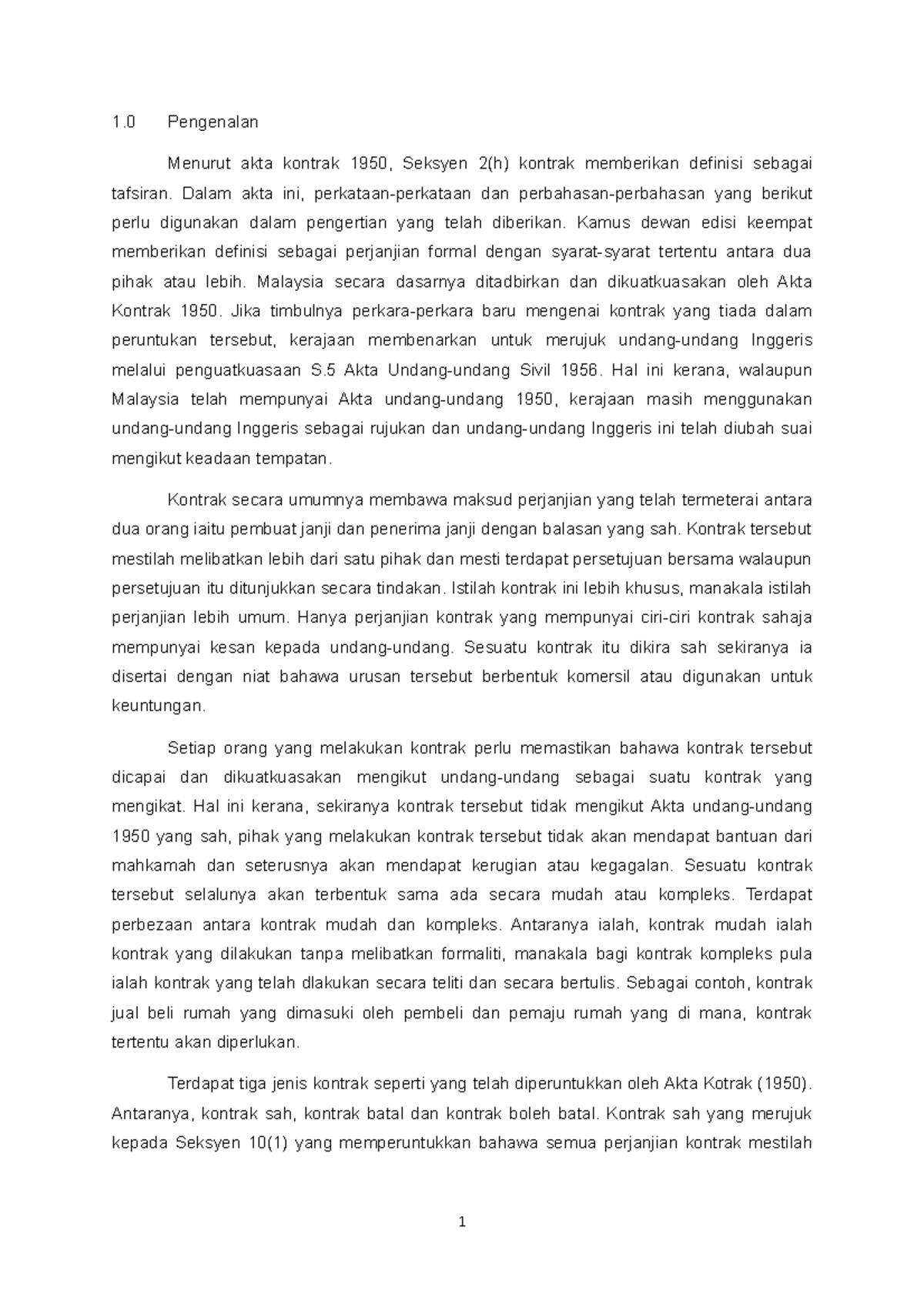 Business Law (Assignment) - 1 Pengenalan Menurut akta kontrak 1950 ...