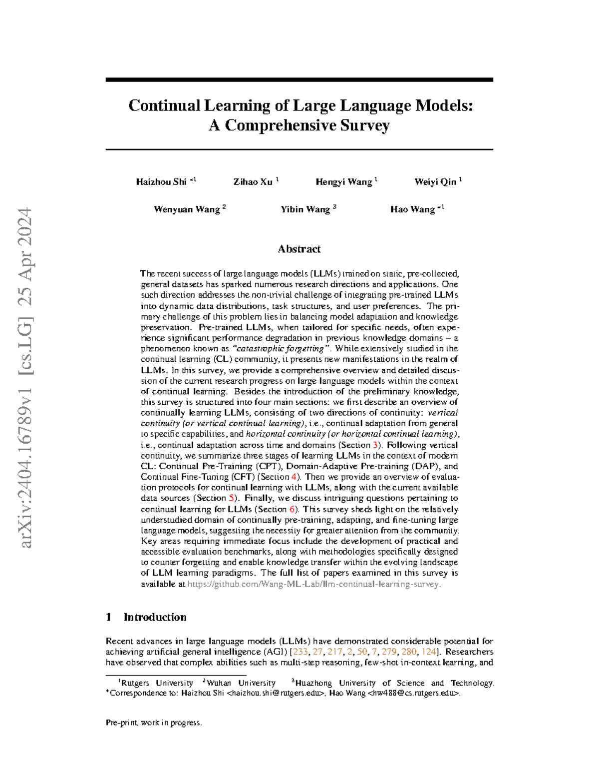 Continual Learning of Large Language Models- A Comprehensive Survey - Continual Learning of ...