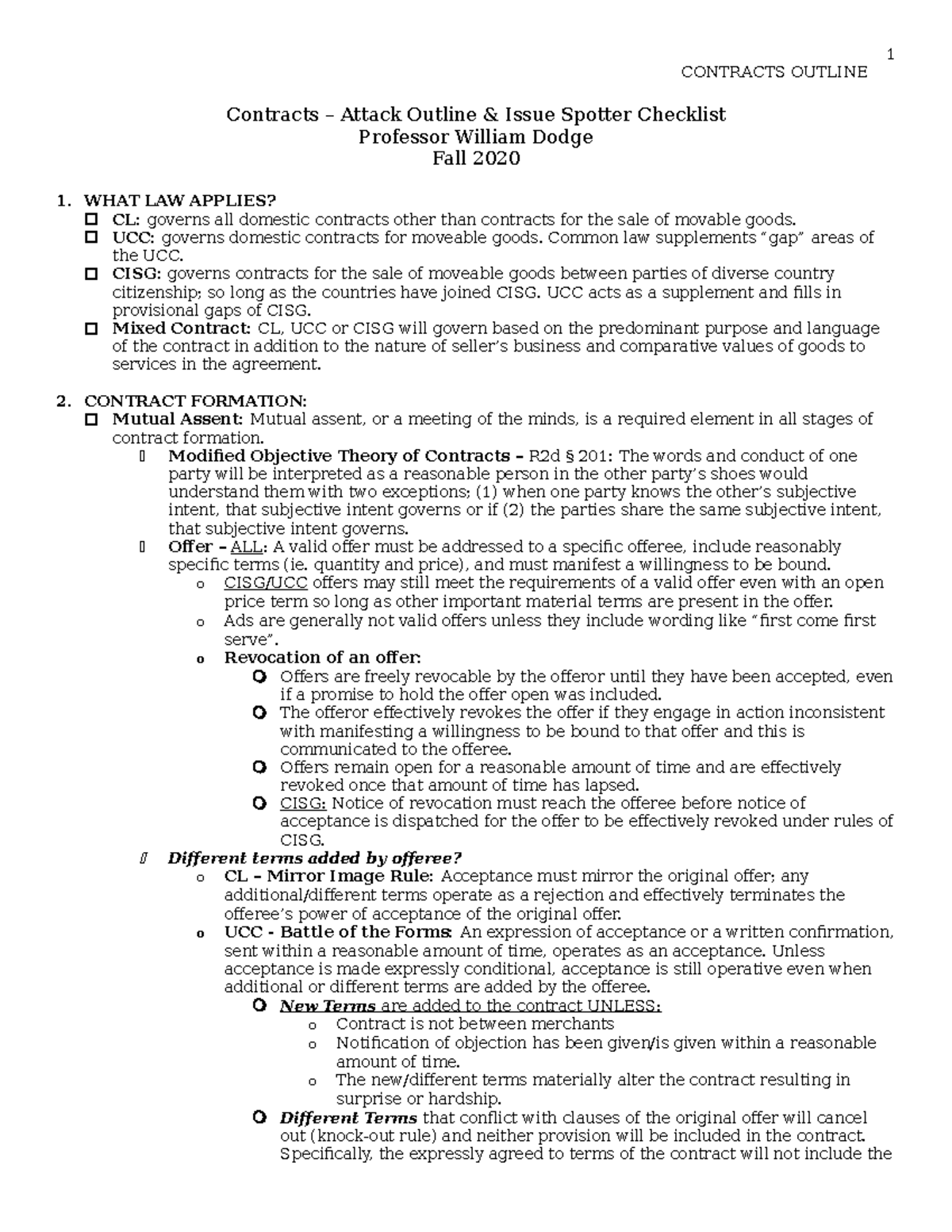 Dodge Contracts Fall 2020 Attack Outline and Issue Spotter Approach ...