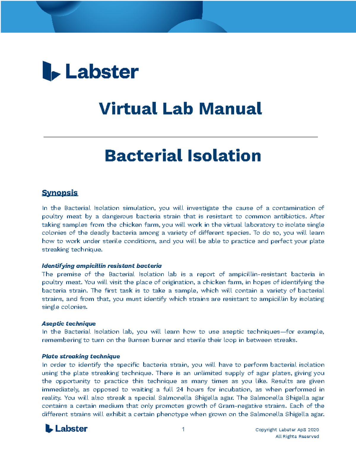 Lab Manual Bacterial Isolation - Virtual Lab Manual Bacterial Isolation Synopsis In the ...
