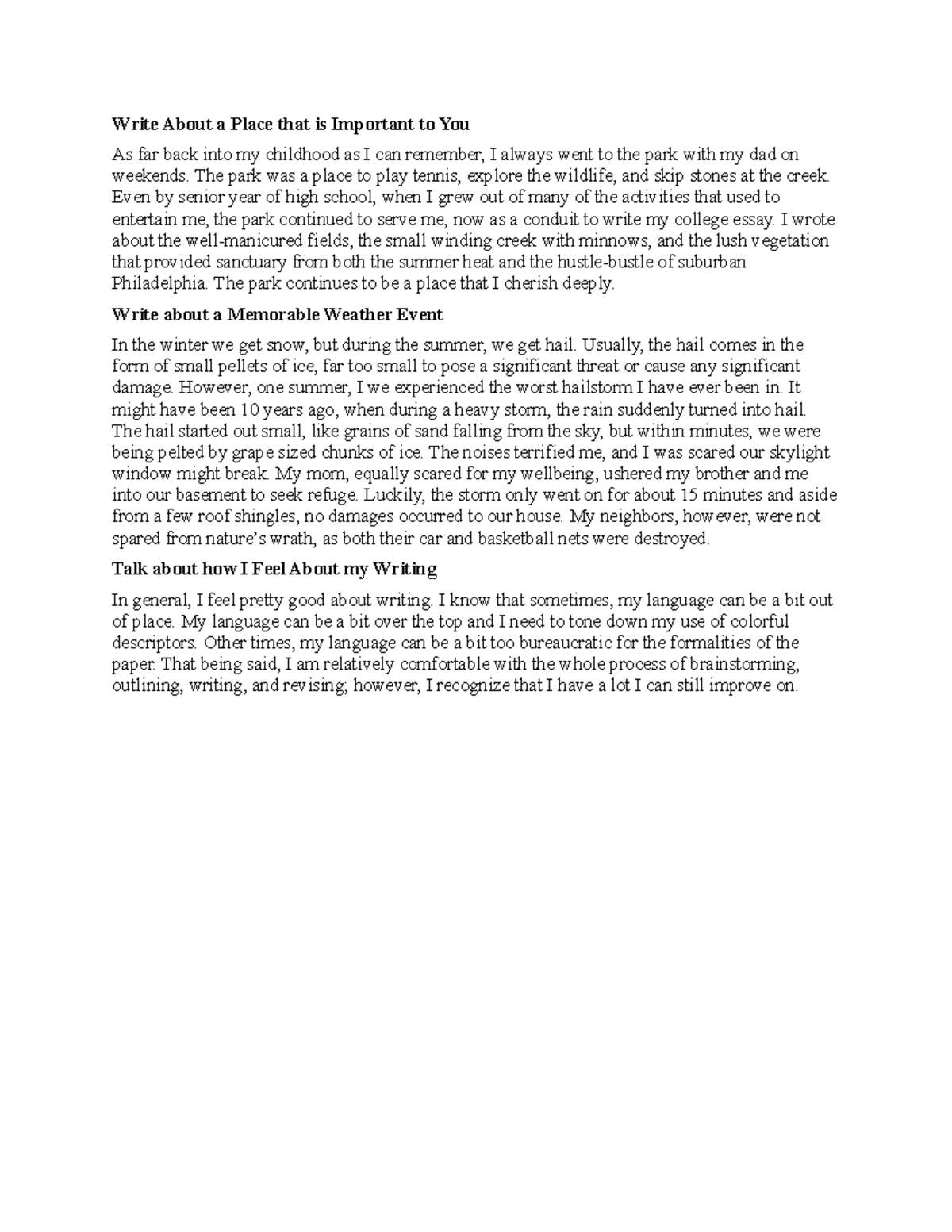 Class 1 - Lecture notes 1 - Write About a Place that is Important to ...