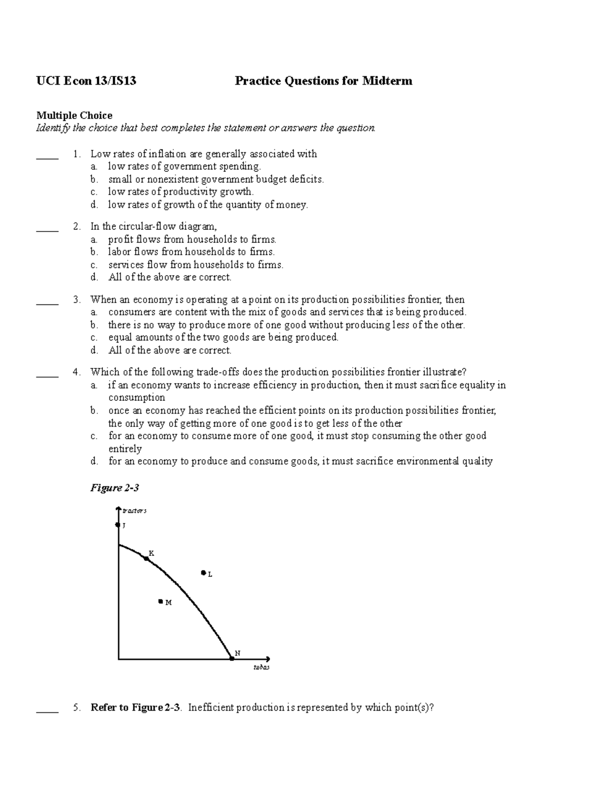 UCI Econ13 Midterm+Practice - UCI Econ 13/IS13 Practice Questions for ...