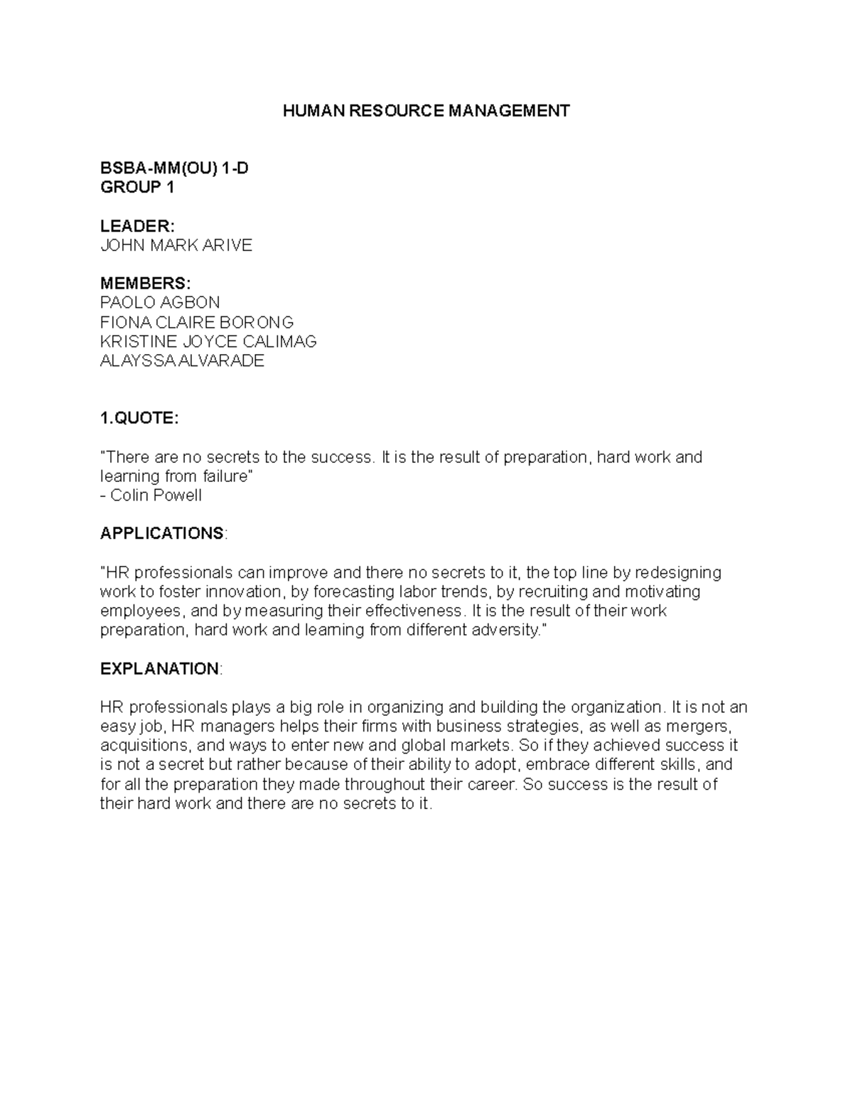 Group 1-HRM(BSBA-MM(OU) 1-D) - HUMAN RESOURCE MANAGEMENT BSBA-MM(OU) 1 ...