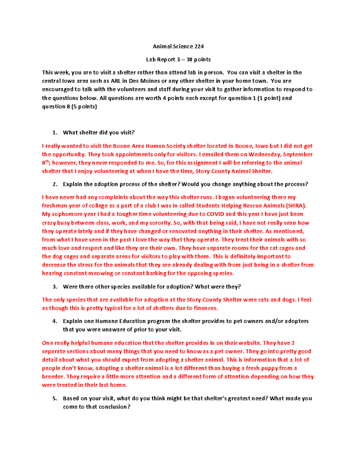 Lab Report 3 - LAB KEY - Animal Science 224 Lab Report 3 – 30 points ...