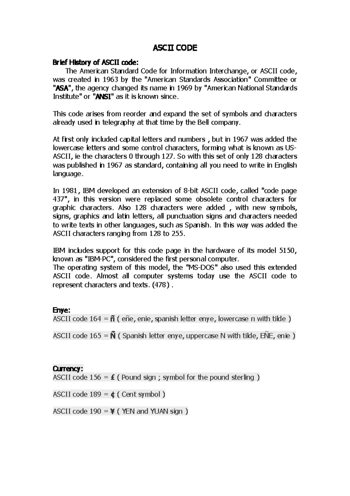 Ascii CODE ASCII CODE Brief History Of ASCII Code The American