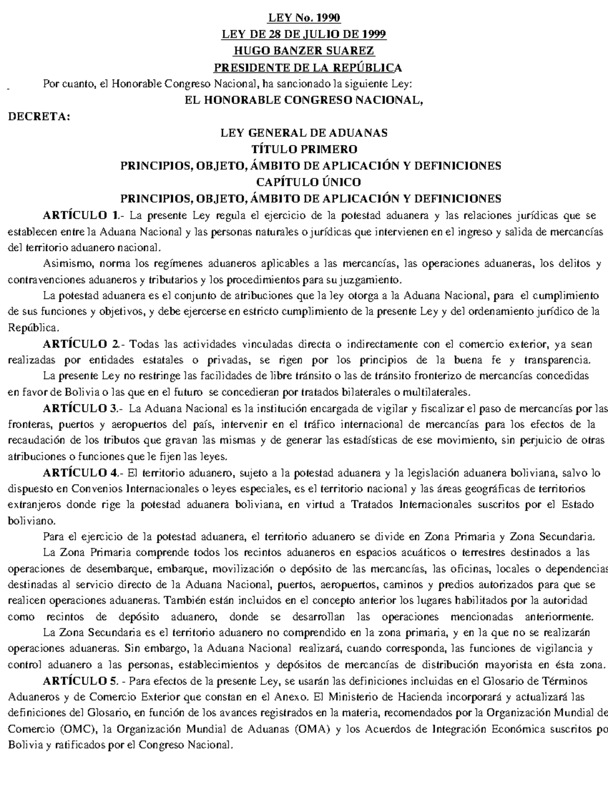 Norma - Proyecto ingles - LEY No. 1990 LEY DE 28 DE JULIO DE 1999 HUGO ...