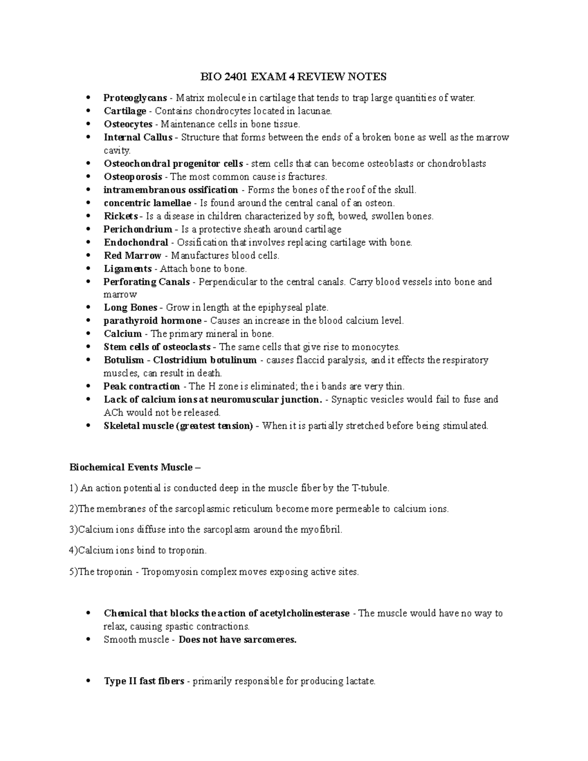 BIO 2401 exam 4 - Exam 4 notes - BIO 2401 EXAM 4 REVIEW NOTES ...