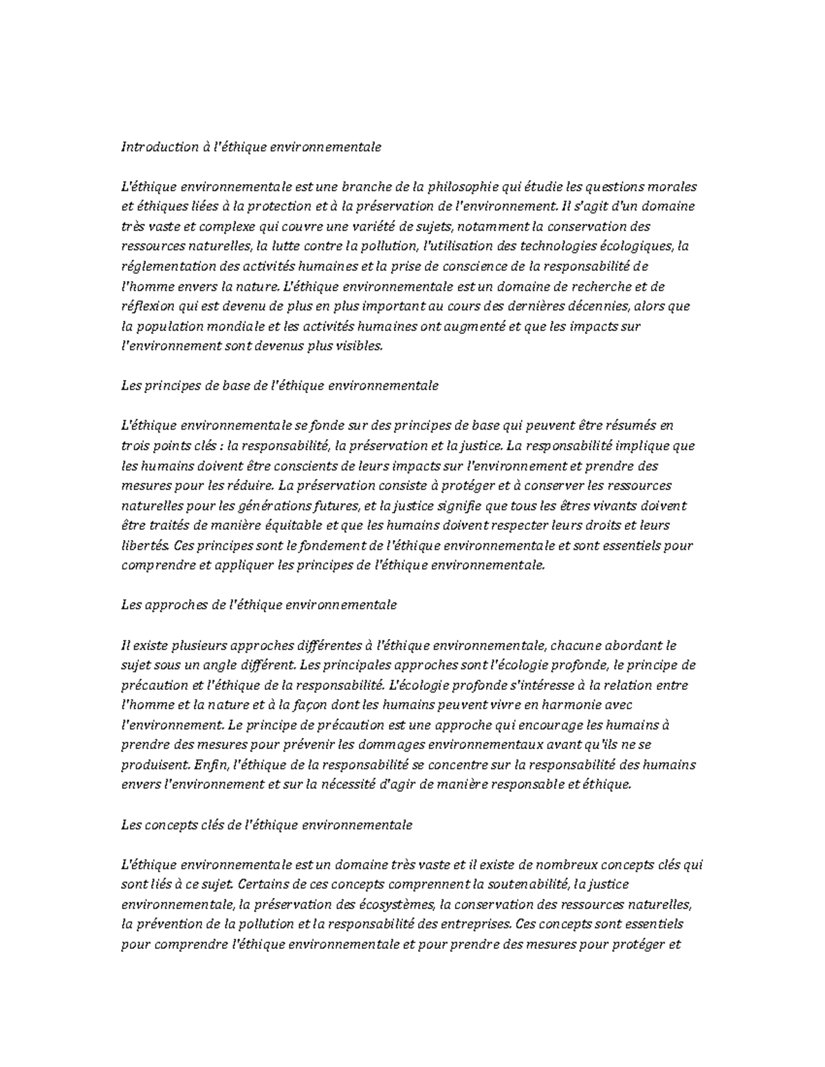 Environmental Ethics Notes de cours - Introduction à l'éthique ...