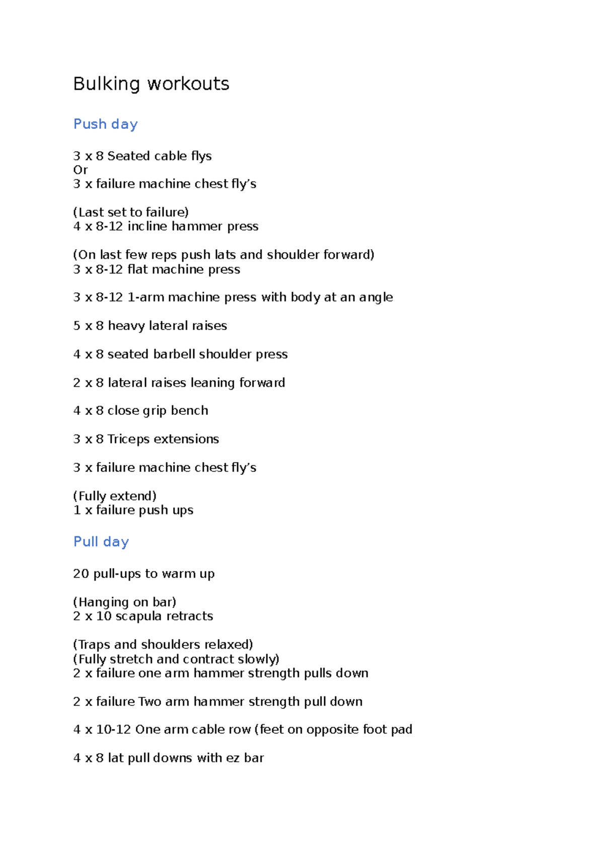 Bulking workouts - Bulking workouts Push day 3 x 8 Seated cable flys Or ...