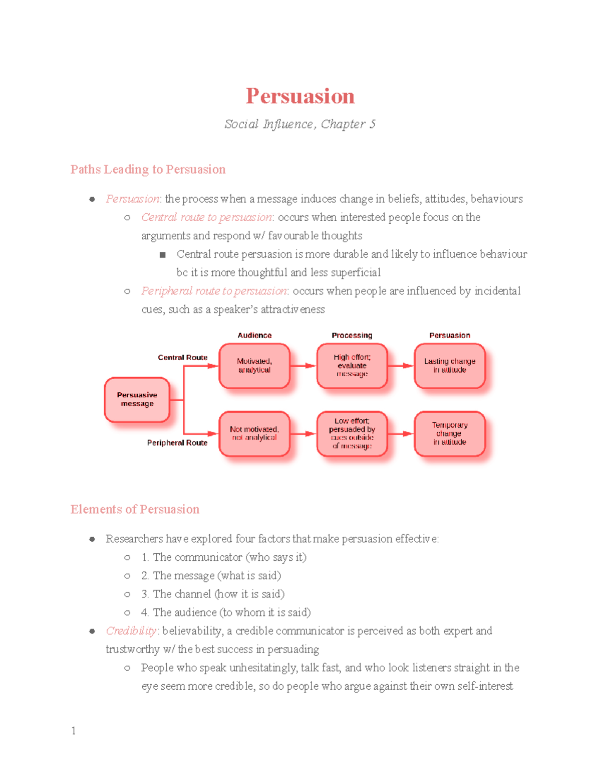Chapter 5 Persuasion - Social Psych Notes - Persuasion Social Influence ...