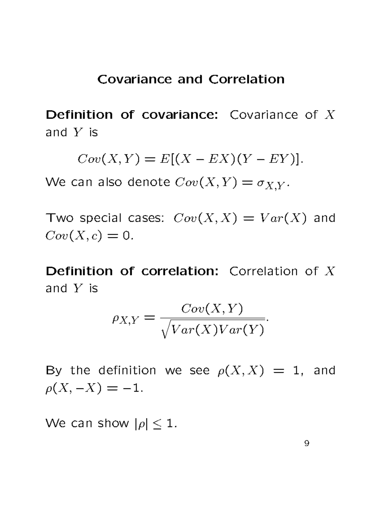 Notes 7 - Covariance and Correlation Definition of covariance ...