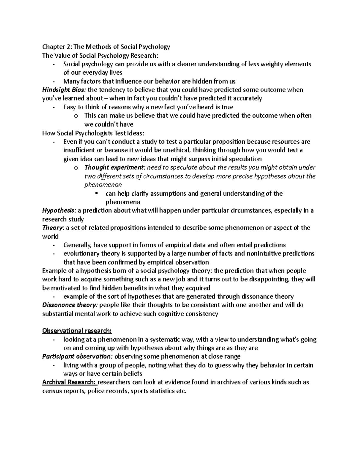 Social Psych Textbook Notes - Chapter 2: The Methods of Social ...