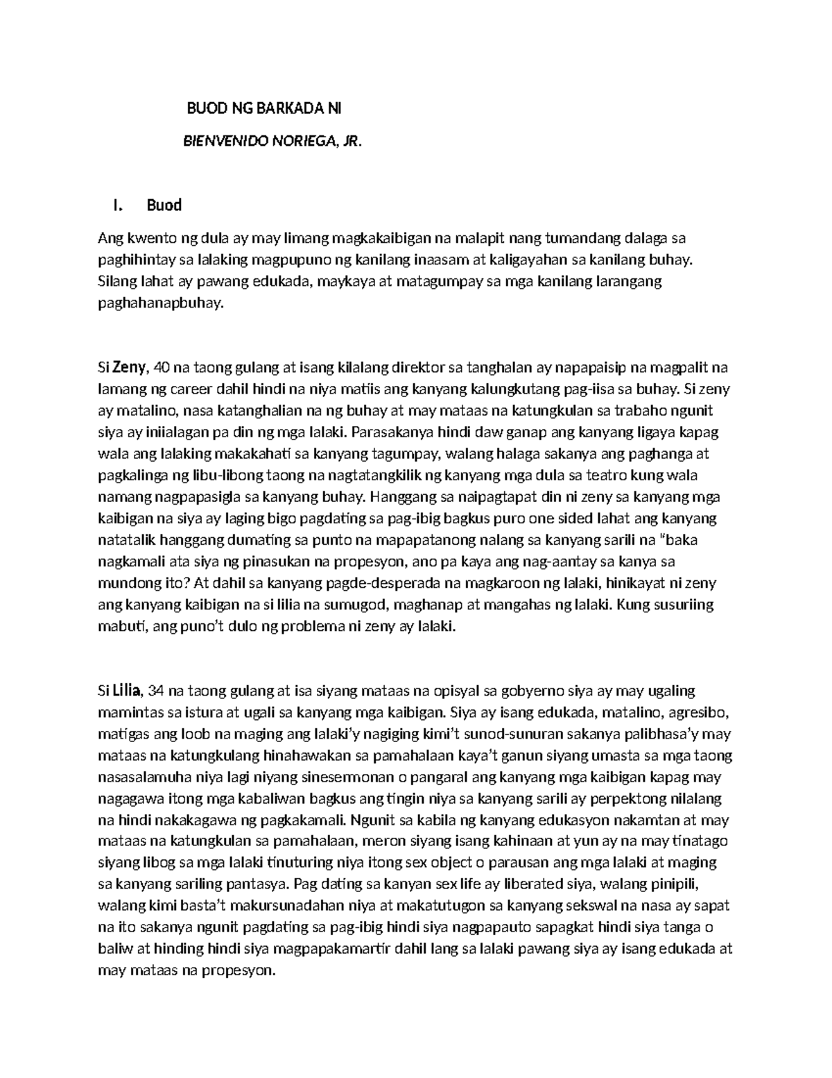 Barkada Yson Final Term Paper - BUOD NG BARKADA NI BIENVENIDO NORIEGA ...