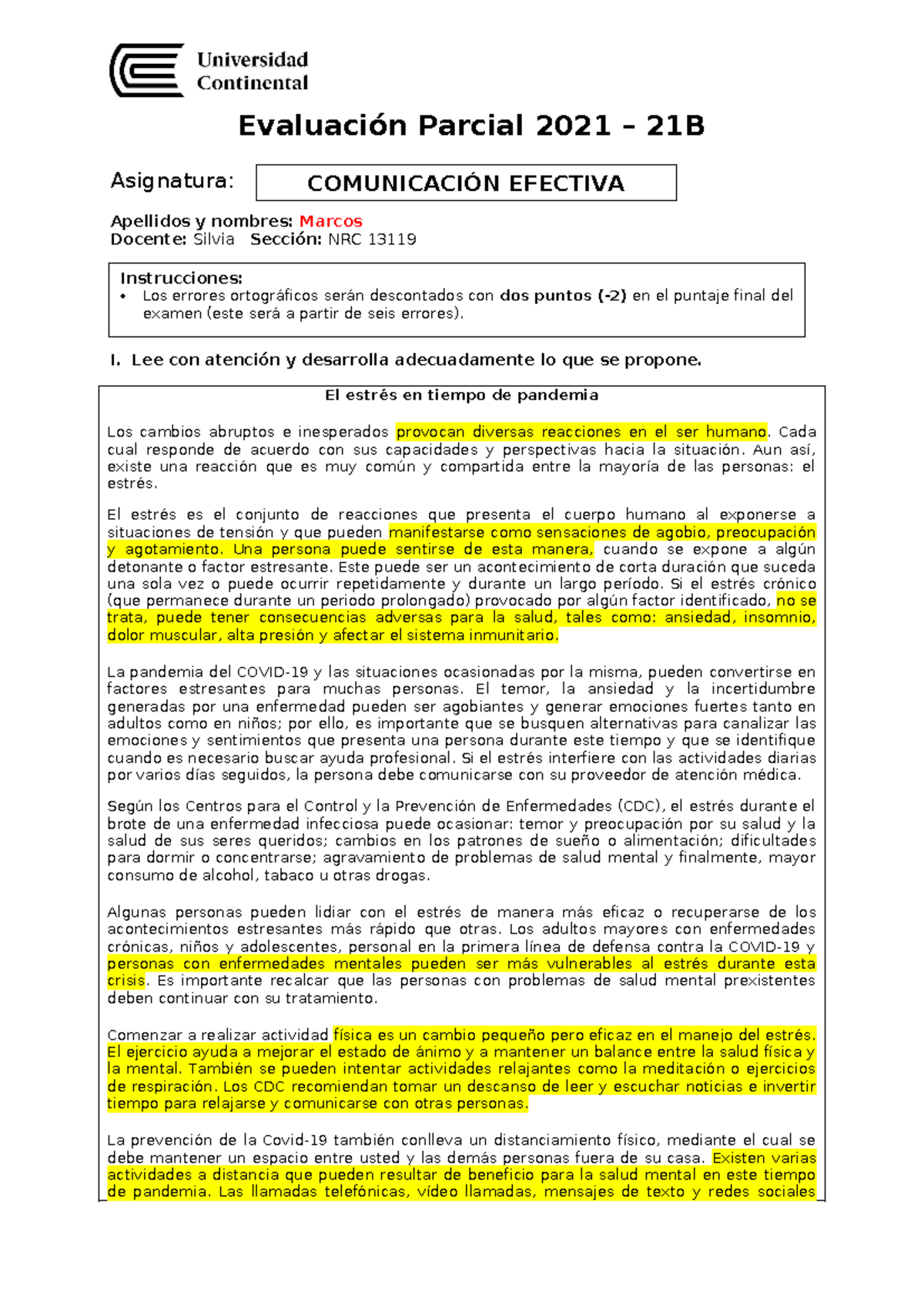 Evaluación Parcial (Marco) - Evaluación Parcial 2021 – 21B Asignatura: Apellidos y nombres ...