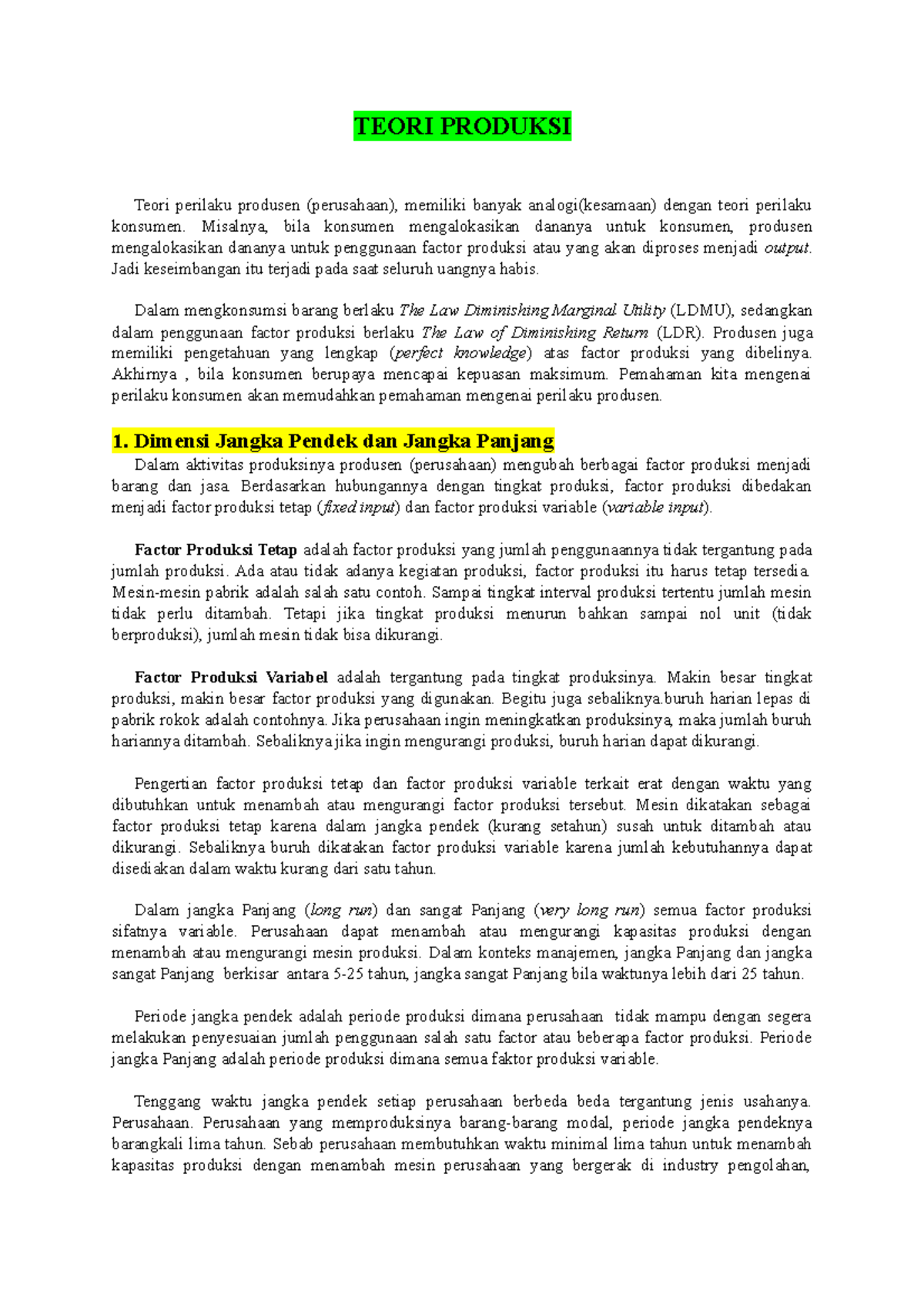 Teori Produksi Ilmu Ekonomi - TEORI PRODUKSI Teori perilaku produsen ...
