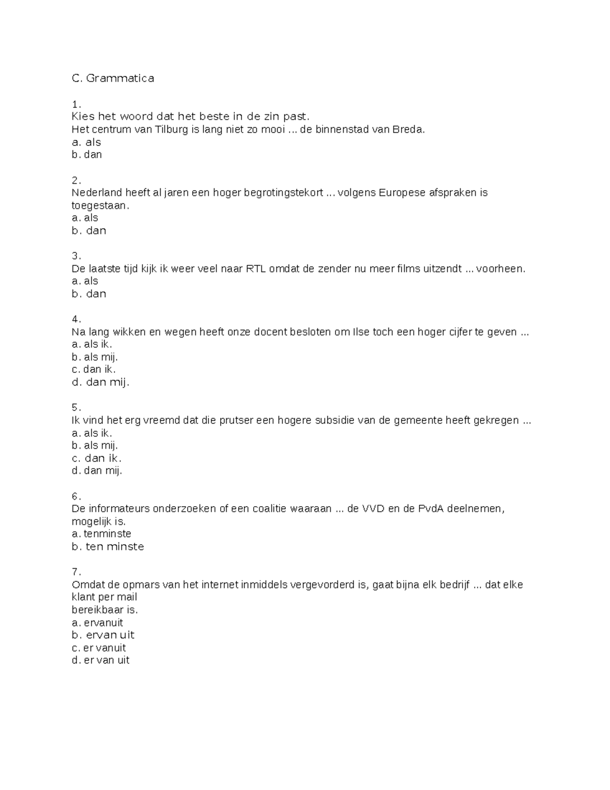 Nl toets vorig jaar - ........................................ - C ...