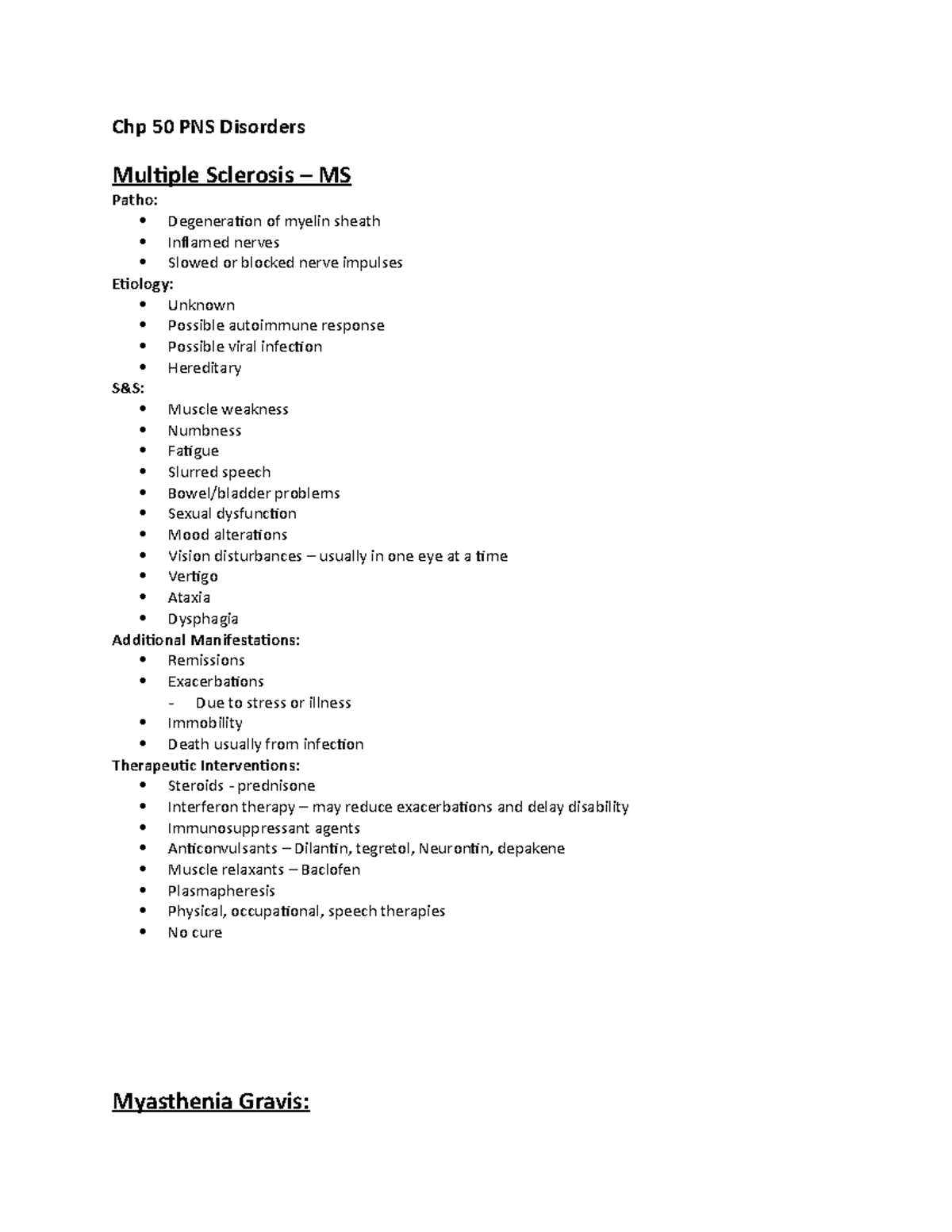 Chp 50 PNS Disorders - Chp 50 PNS Disorders Multiple Sclerosis MS Patho ...
