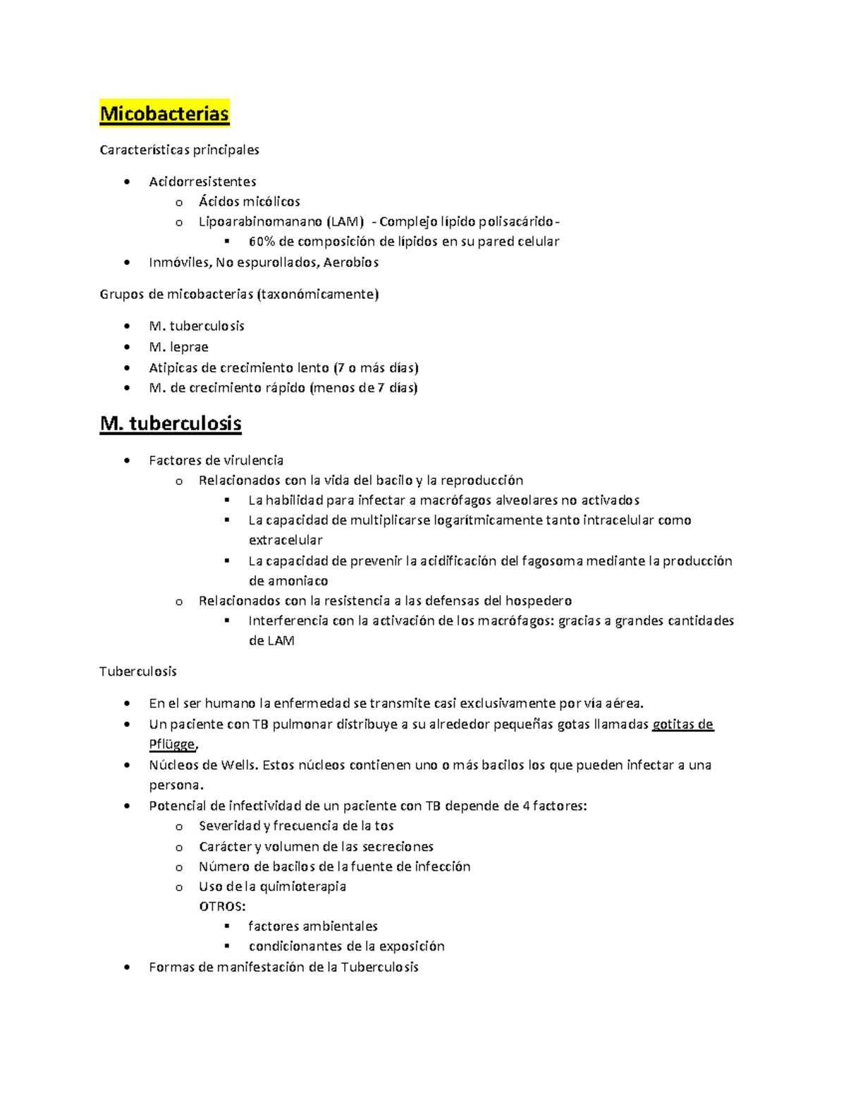 Micro Resumen - Micobacterias Características principales ...