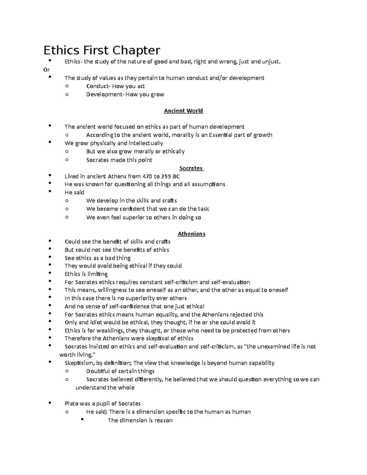 Ethics First Chapter - Lecture notes 1 - Ethics First Chapter Ethics ...