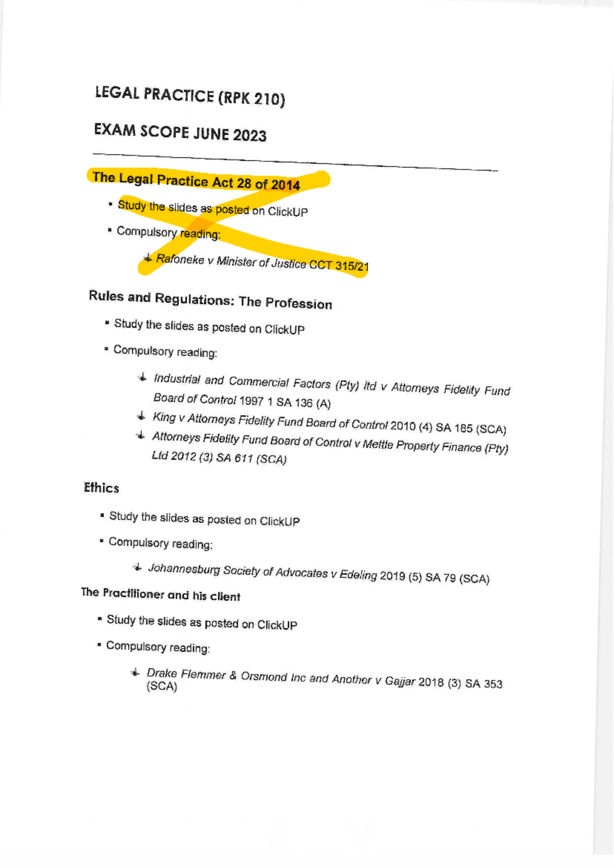 Legal Practice Exam Scope - RPK 210 - Studocu