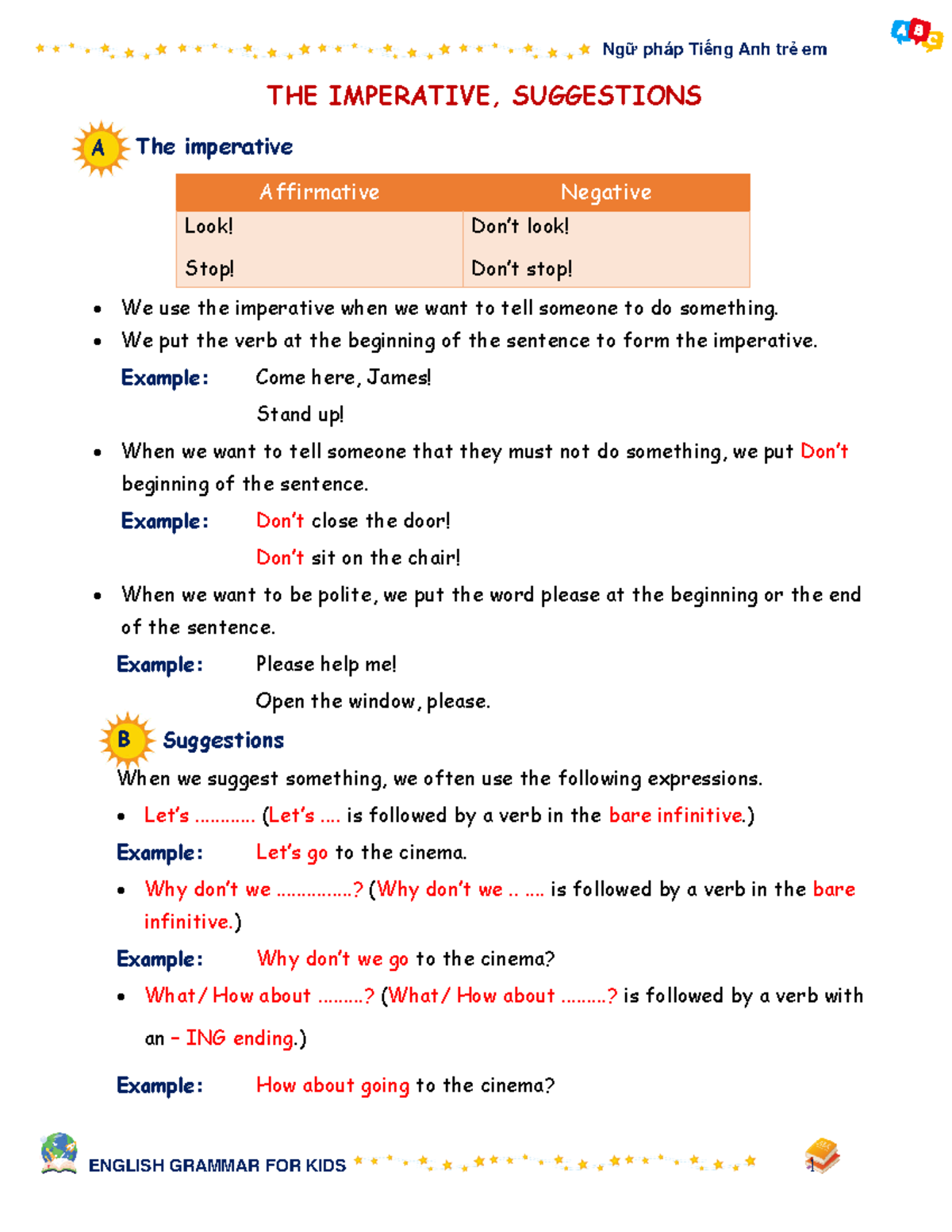 Grammar 1 - The imparative suggestions Vinfinitive Worksheet - THE ...