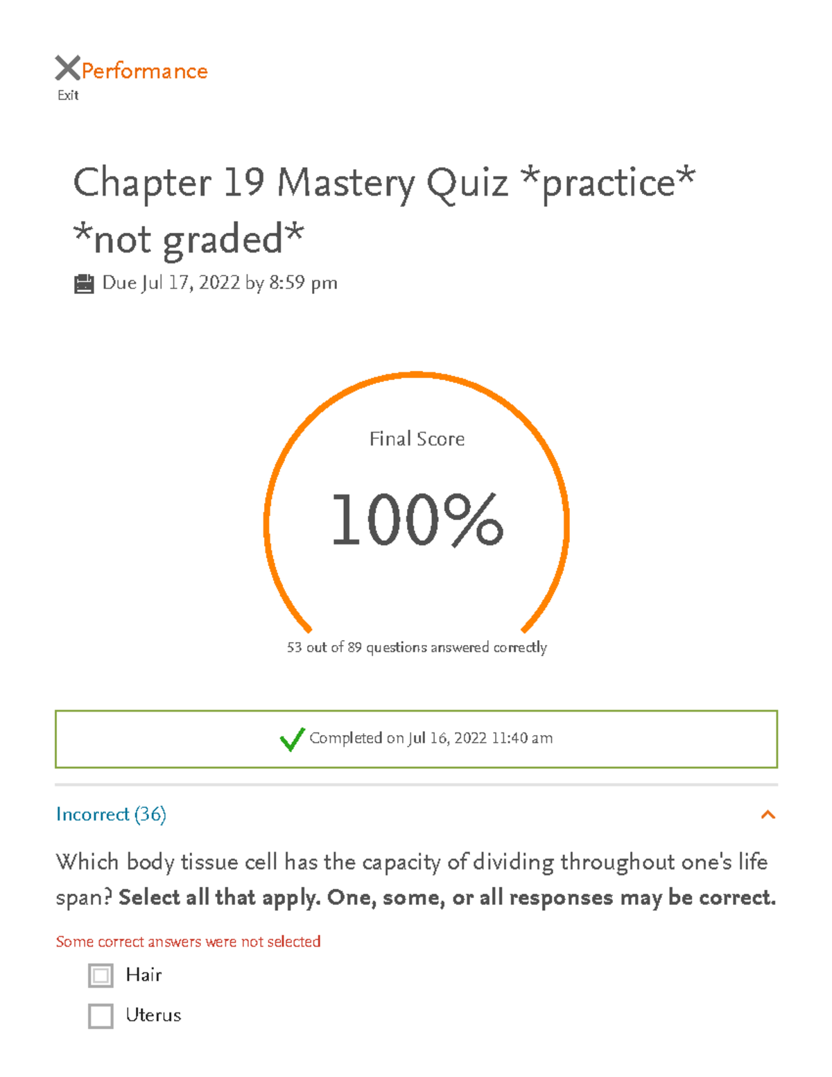 Med surg week 6 CHapter 19 mastery quiz - Exit Performance Chapter 19 Mastery Quiz practice not ...
