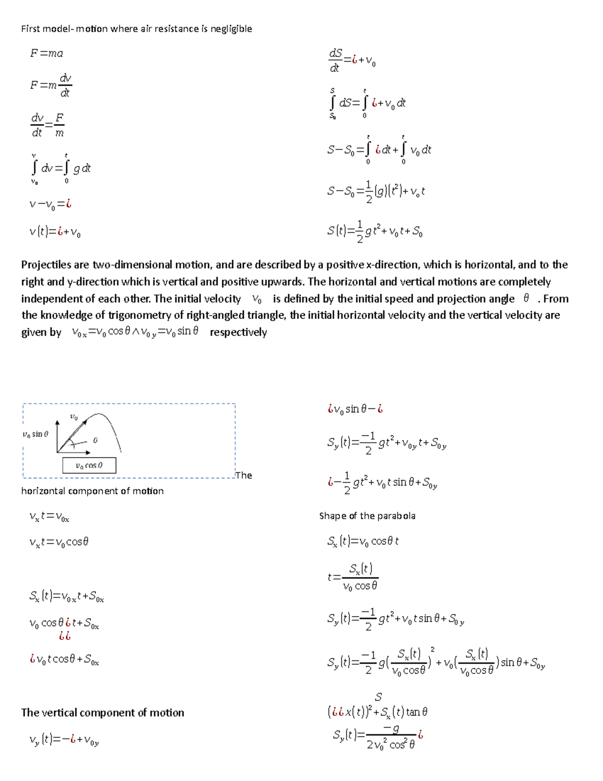 Mathematics Exploration first draft - First model- motion where air ...