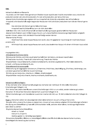 VWL Lernzettel - Zusammenfassung Volkswirtschaftslehre - VWL Lernzettel Alte Ökonomie ...