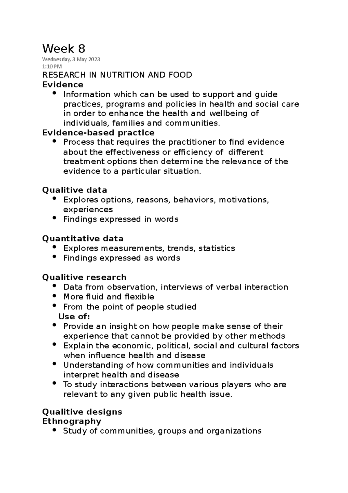 Week 8 nut - Lecture nutrition notes - Week 8 Wednesday, 3 May 2023 1: ...