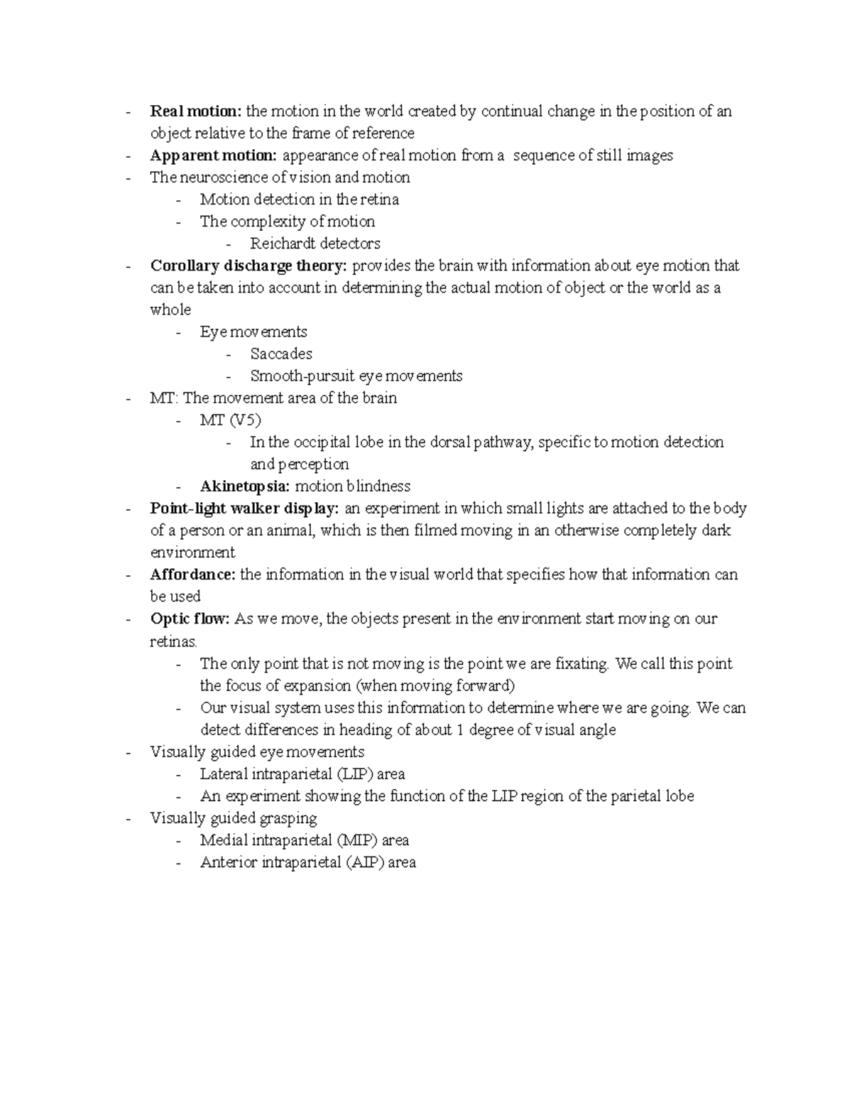 Psyc 230 Unit 12 Notes From Online Lecture Real Motion The Motion In The World Created By 5015