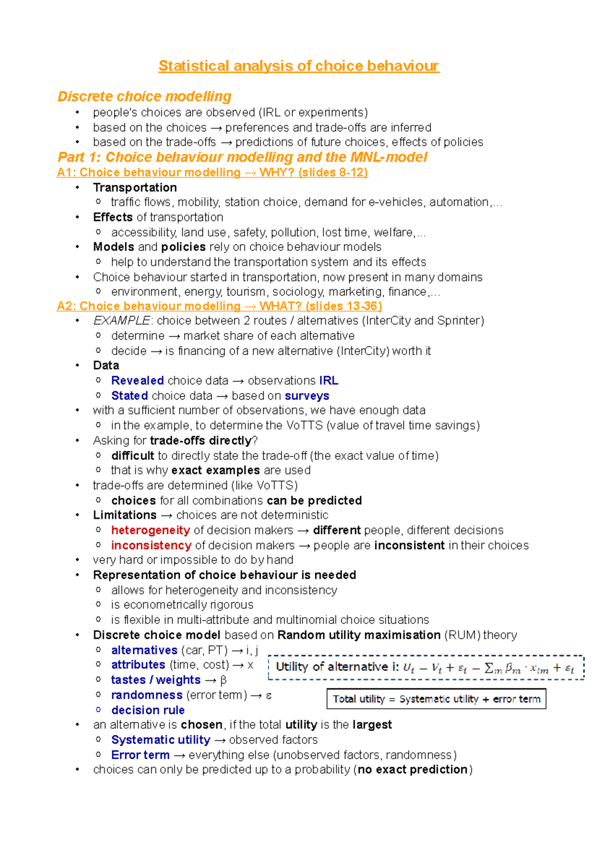 Chorus Notes - Statistical analysis of choice behaviour Discrete choice ...