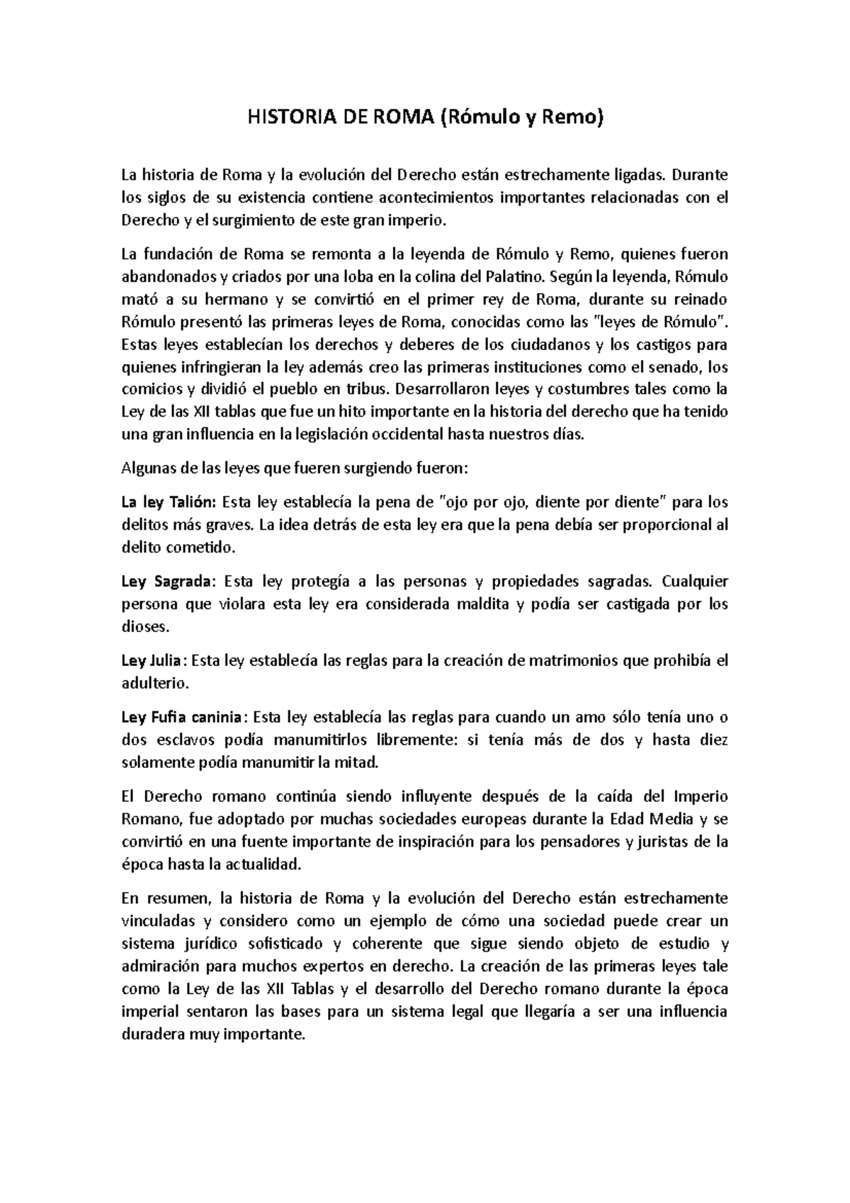 LA Historia DEL Derecho Romano - HISTORIA DE ROMA (Rómulo y Remo) La ...