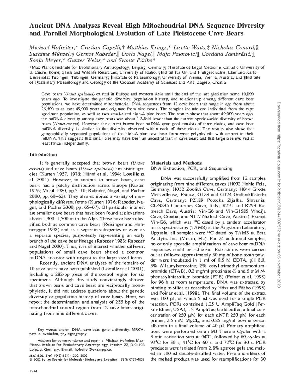 Ancient DNA Analyses Reveal High Mitochondrial DNA Sequence Diversity ...