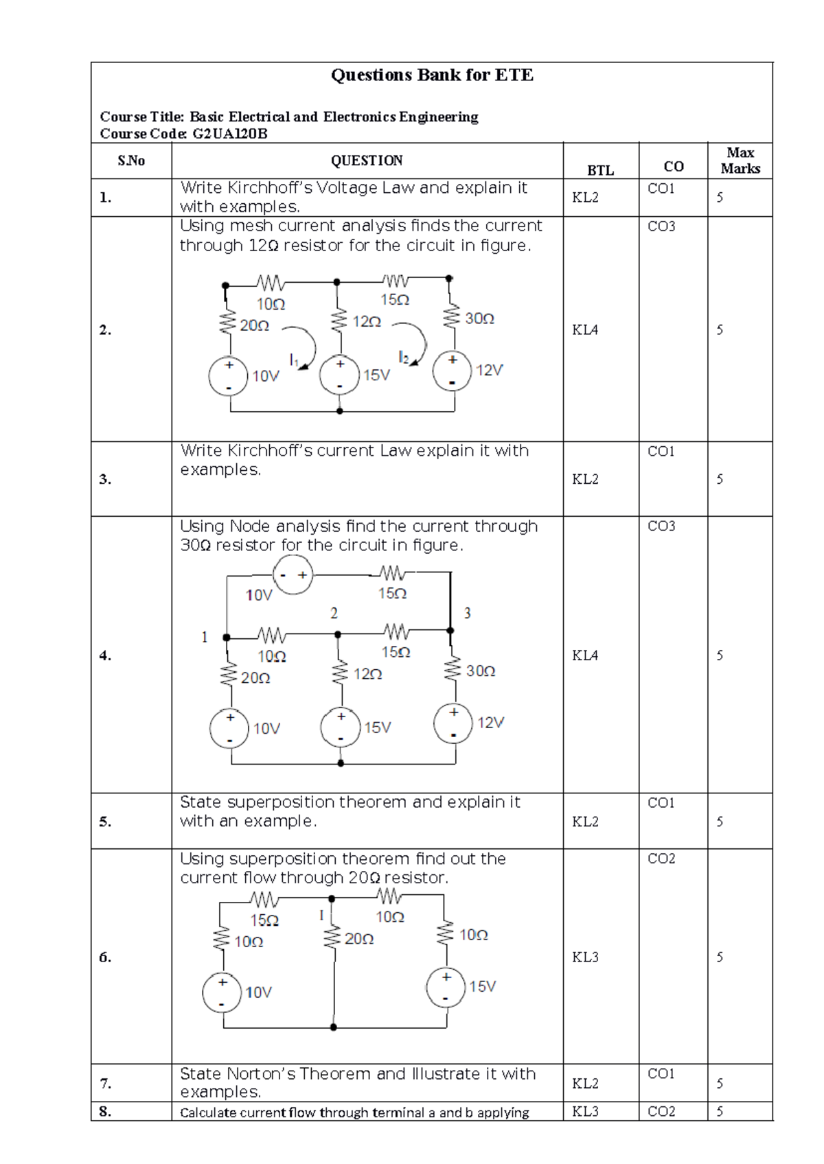 ETE QB BEEE - Bleh - Questions Bank for ETE Course Title: Basic ...