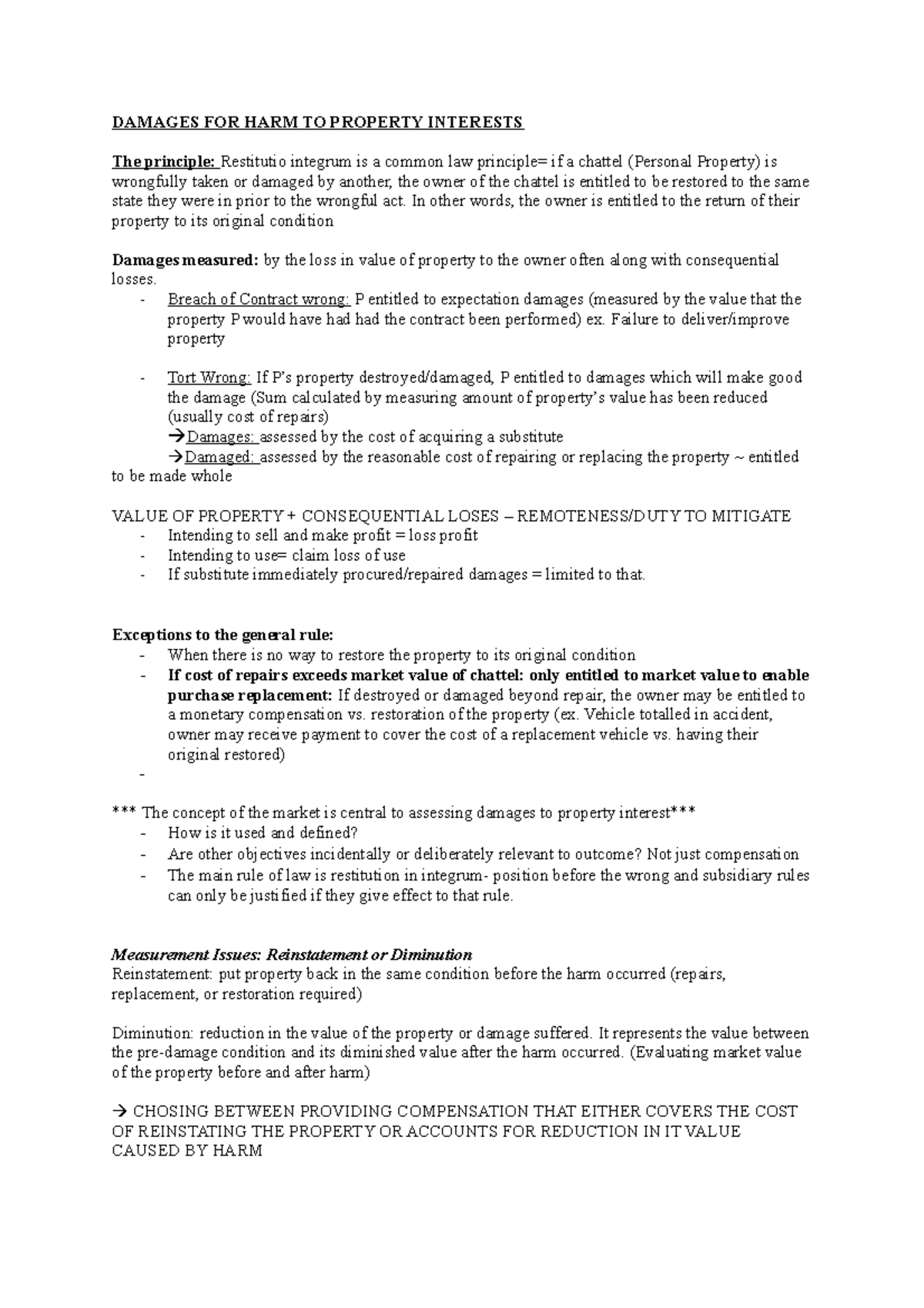 Property interest - summary from notes for civil remedies - LAW4104 ...