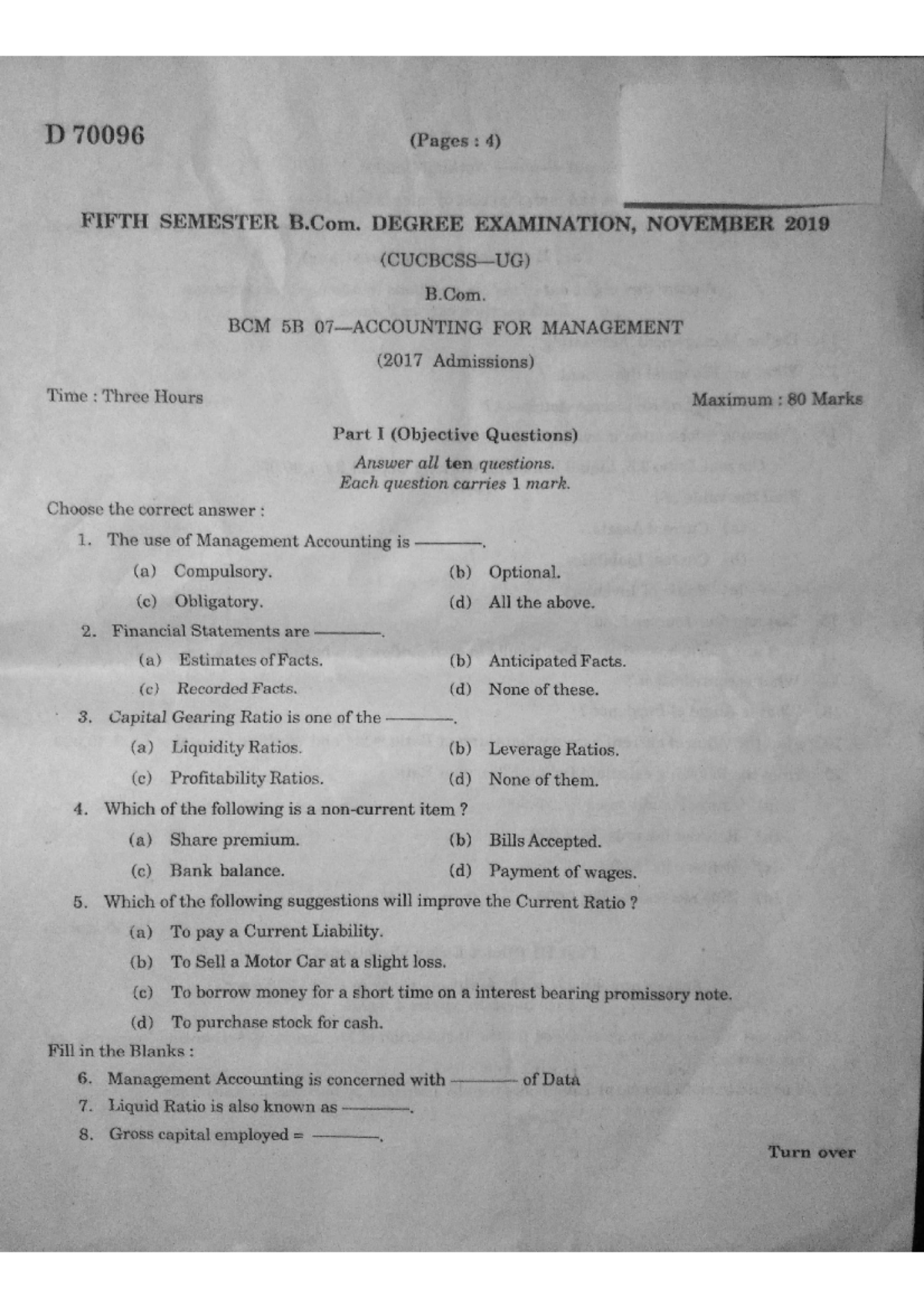 Management Accounting Question Paper - business communication - StuDocu