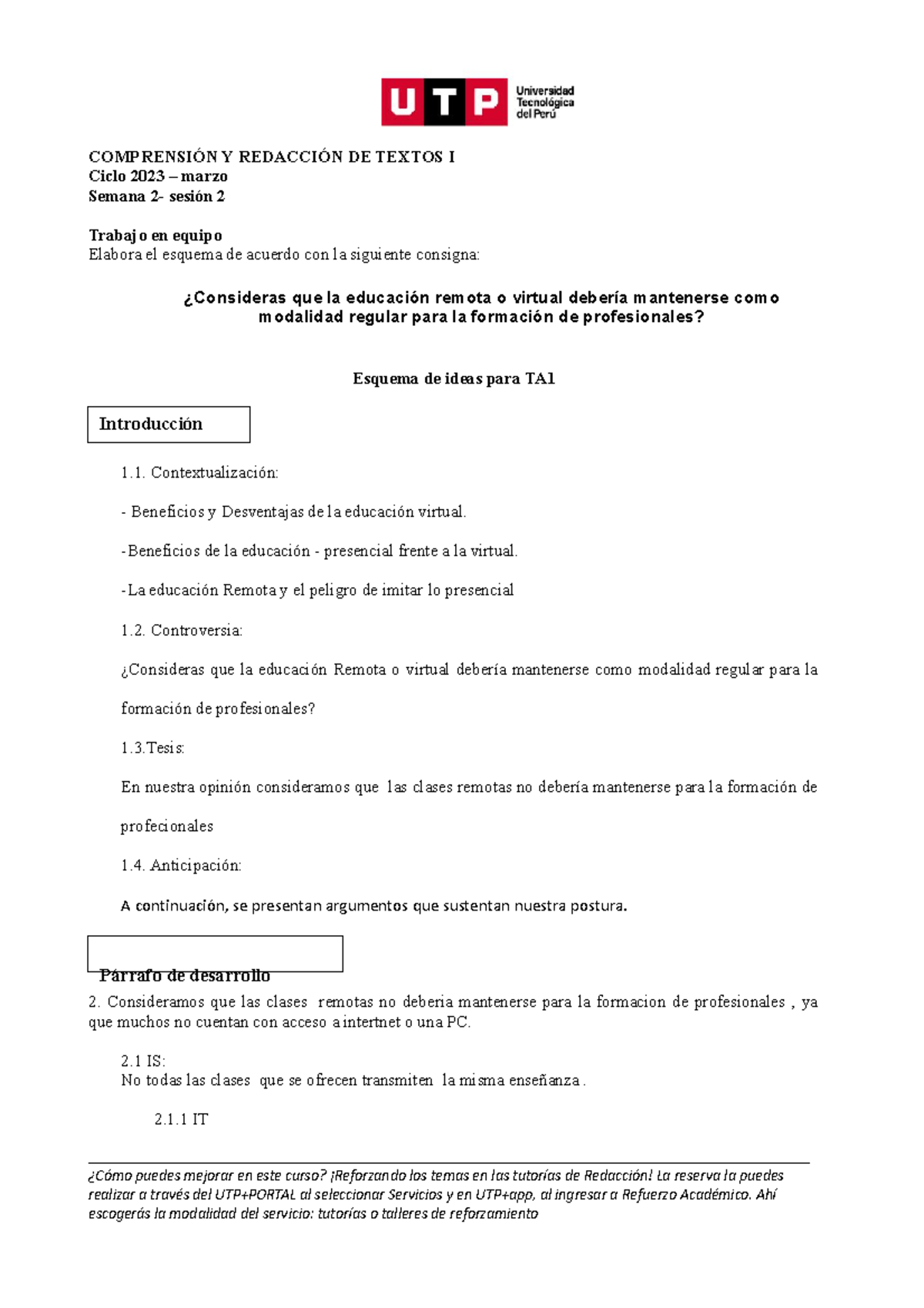 Tarea en grupo - ola - COMPRENSIÓN Y REDACCIÓN DE TEXTOS I Ciclo 2023 ...