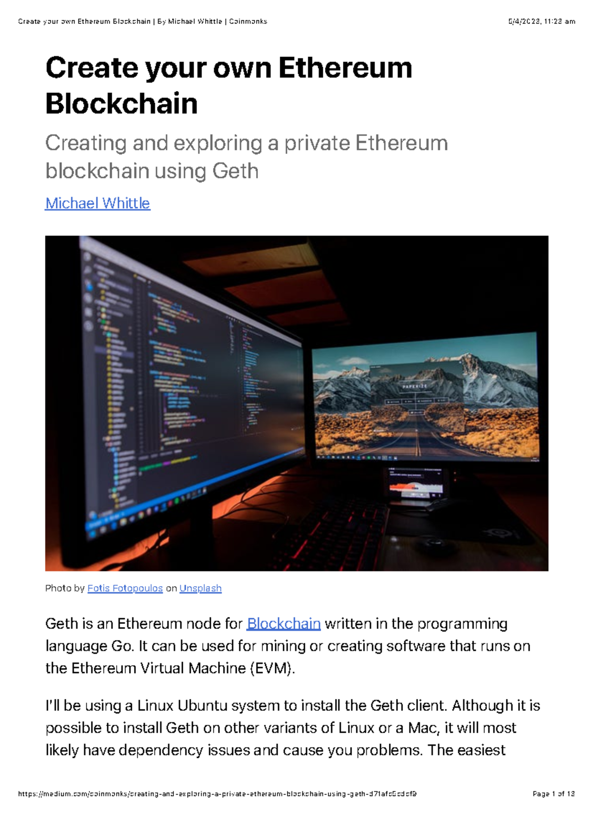 Create your own Ethereum Blockchain By Michael Whittle Coinmonks - Create your own Ethereum ...