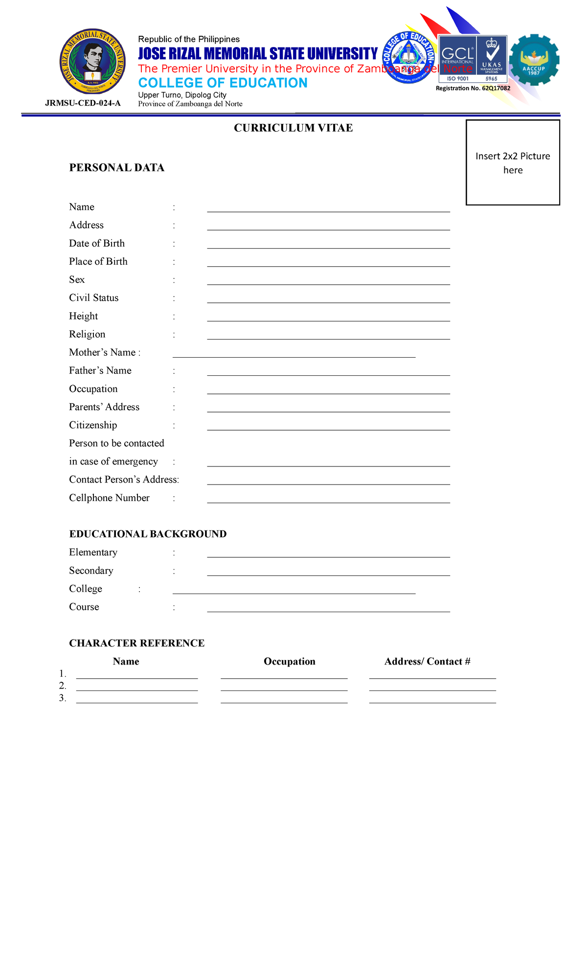 Curriculum- Vitae NEW - Republic of the Philippines JOSE RIZAL MEMORIAL ...