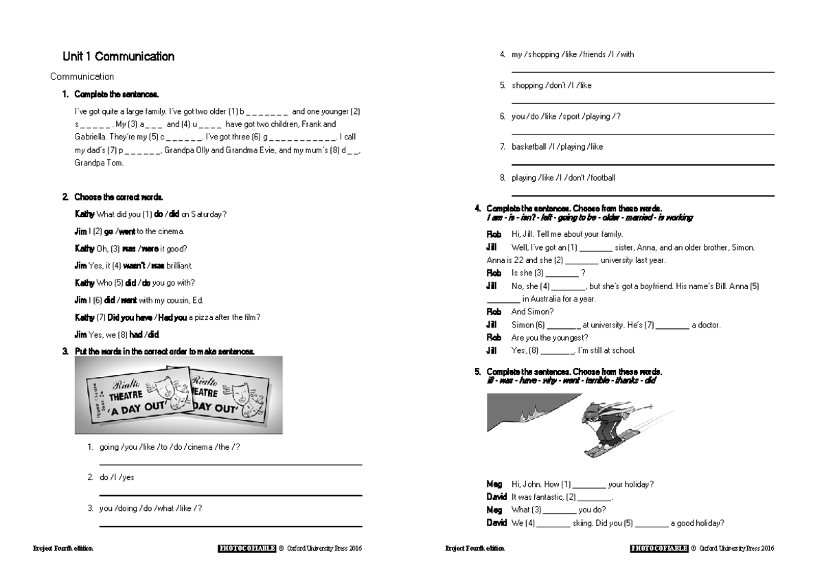 Project 3 unit 1 communication - Project Fourth edition PHOTOCOPIABLE ...