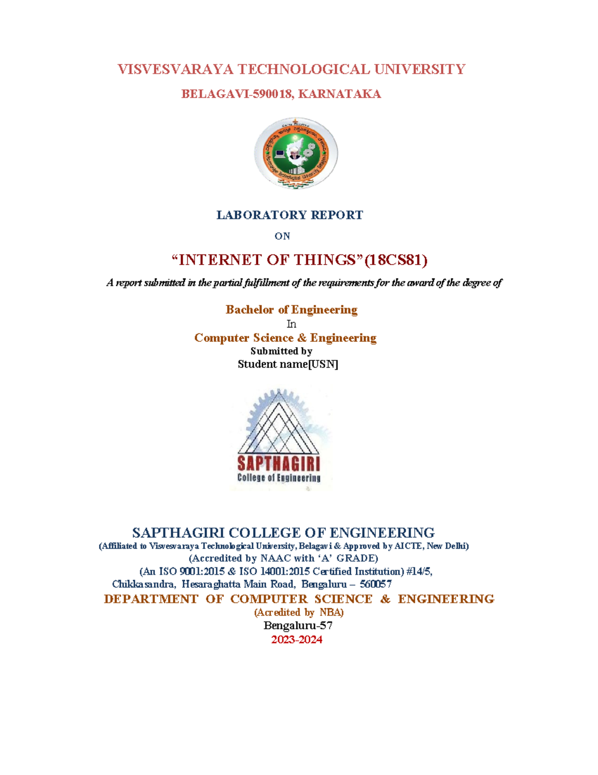 IOT Report - VISVESVARAYA TECHNOLOGICAL UNIVERSITY BELAGAVI-590018 ...