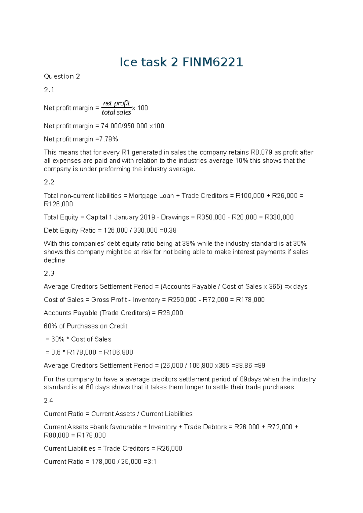 Ice task 2 FINM6221 - hi just doing to get in - Ice task 2 FINM ...