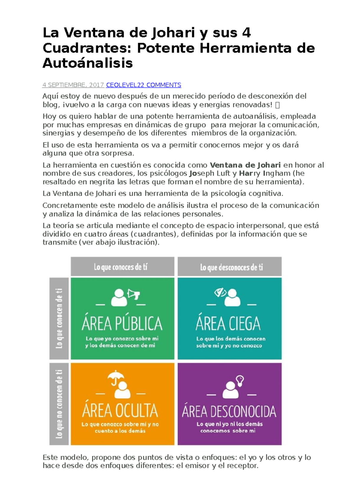 La Ventana de Johari y sus 4 Cuadrantes - El uso de esta herramienta os ...