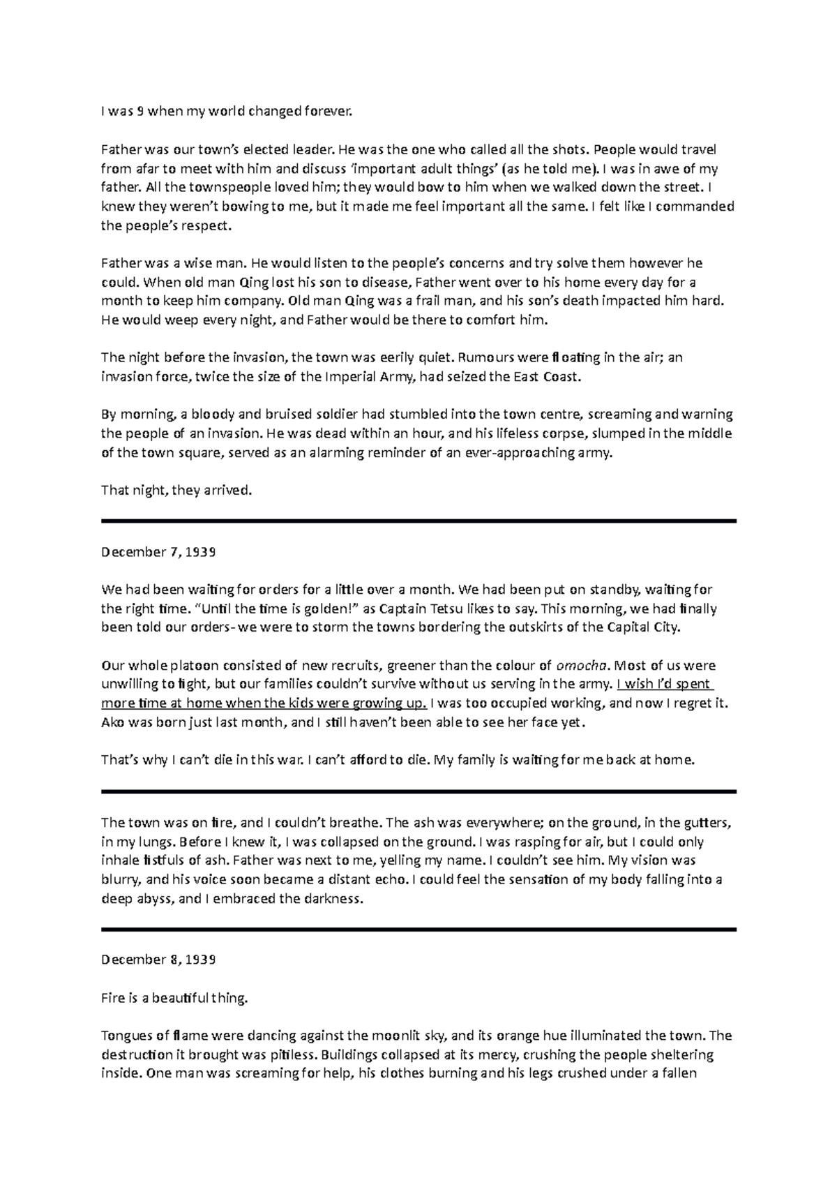 Creative Writing Unit Sample Piece - I was 9 when my world changed ...