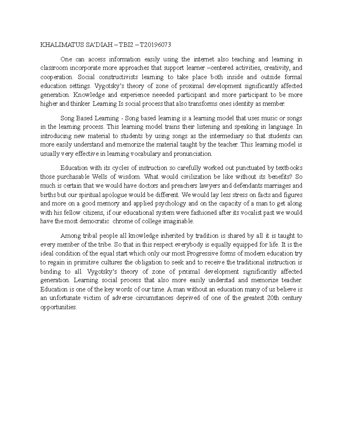 Song Based Learning - KHALIMATUS SA’DIAH – TBI2 – T One can access ... Song Based Learning - KHALIMATUS SA’DIAH – TBI2 – T One can access ...