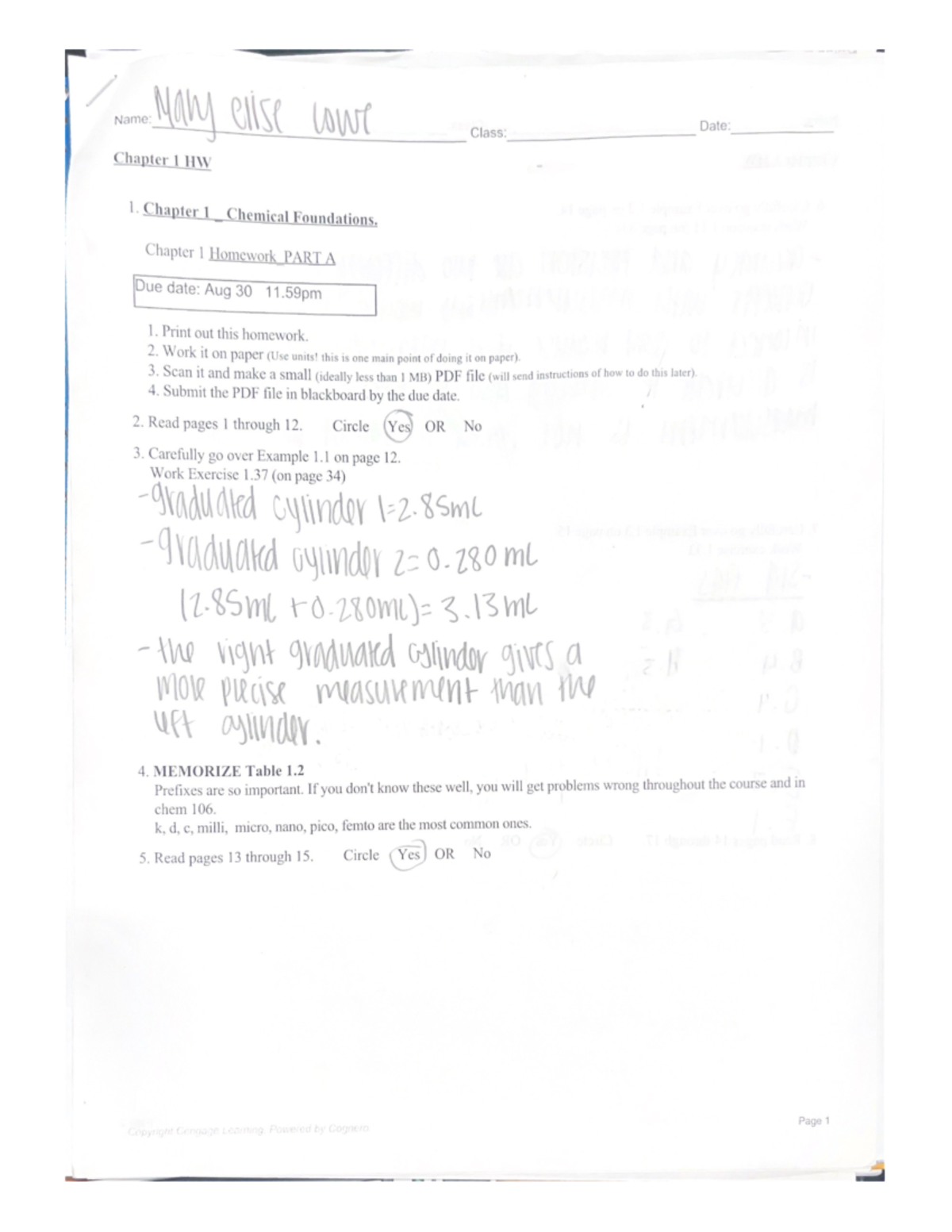 Chapter 1 HW - Name: Many elise lowe Date: Class: Chapter 1 HW 1. Chapter 1 Chemical Foundations ...